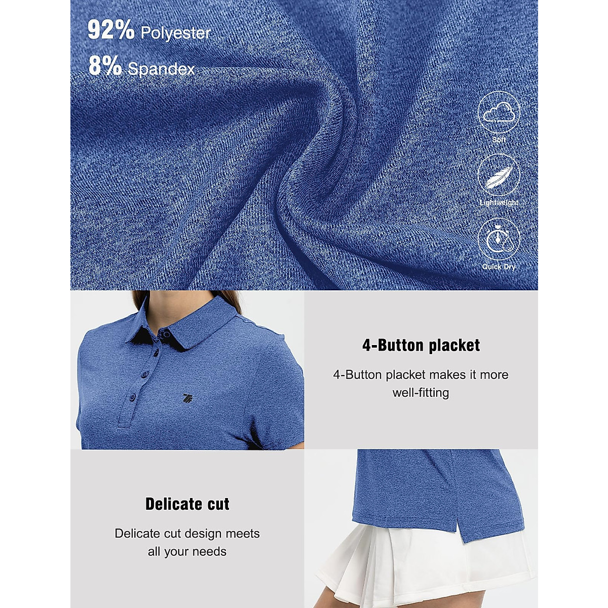 TBMPOY Women's Golf Polo T Shirts Lightweight Moisture Wicking Short Sleeve Shirt Quick Dry 4-Button Dark Blue M