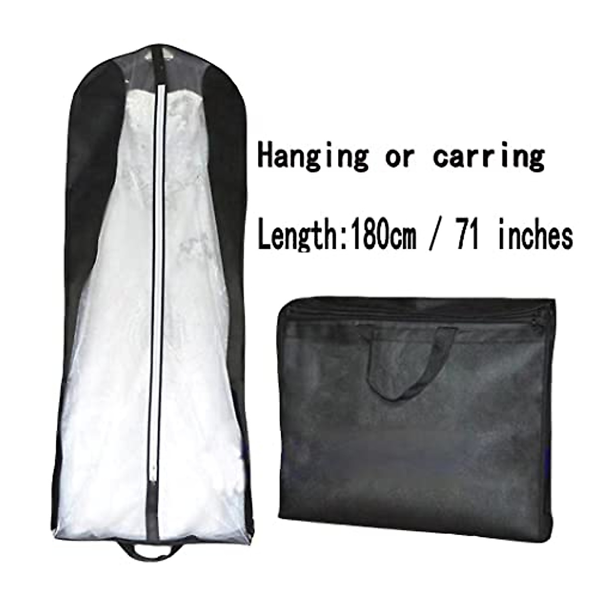 Beilite Wedding Dress Garment Bag Dust Cover Storage Travel Bag Black 70 inches