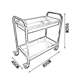 YGCBL Multifunction Serving Portable Hand Trucks,Cart Service Hotel Warehouse 2 Layer Steel Nail Fixing High Temperature Resistance Easy to Push and Pull, 3 Sizes,Kitchen,Silver,85X45X90Cm