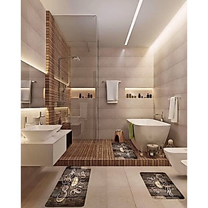 Vintage Kitchen Rug Sets 3 Piece Grunge Lettering Modern Coffee Time and Coffee Cup Retro Wood Farmhouse Floor Mats Washable Doormat Anti Fatigue Non-Slip Kitchen Runner Rugs Bedroom Area Carpet