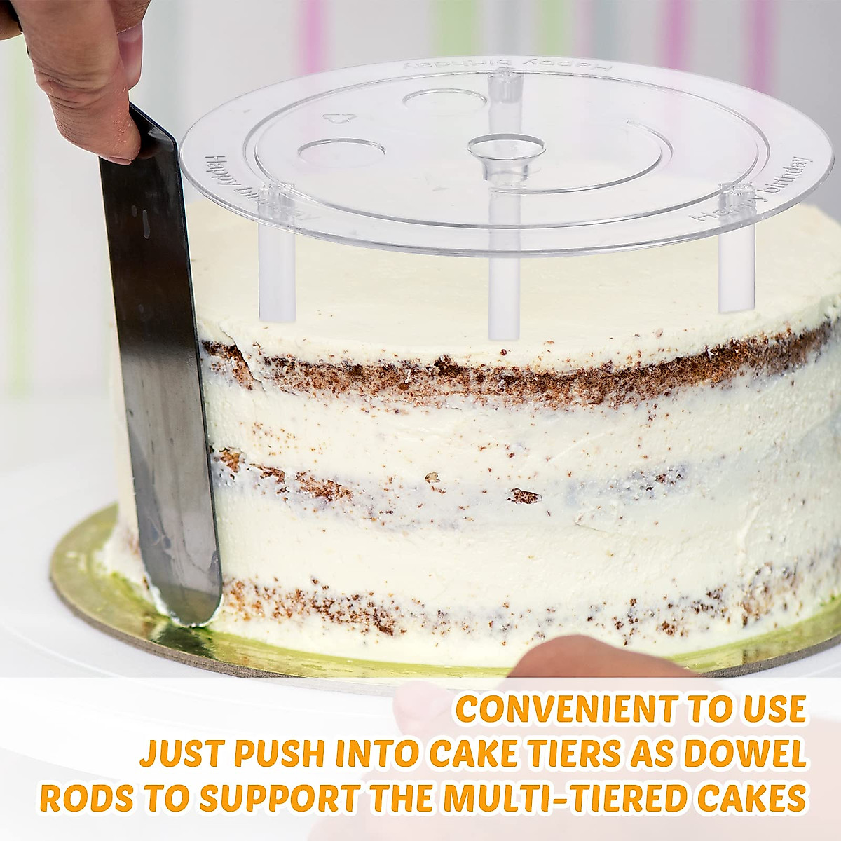 40 Pieces Plastic Cake Dowel Rods Set 20 White Cake Sticks Support Rods, 5 Cake Separator Plates for 4, 6, 8, 10, 12 Inch Cakes, 15 Clear Cake Stacking Dowels for Tiered Cakes (Clear Plates)