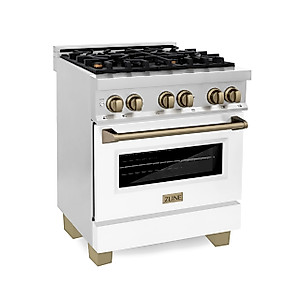 ZLINE Autograph 30" Legacy Dual Fuel Range w/ 4 Burners & White & Bronze Accents (RAZ-WM-30-CB)
