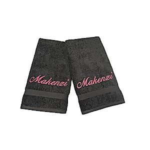 Liberty21 Monogrammed Personalized Name Hand Towels. Custom Embroidered Towels. Set of Two. (Grey)