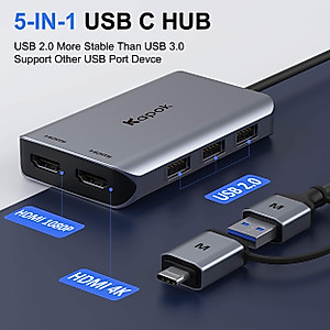 USB 3.0 to Dual HDMI Adapter for MacOS M1 M2 & Windows, USB 3.0 Laptop Docking Station to Dual Monitor, USB A/C 3.0 Hub Splitter for MacBook Pro/Air, Dell/HP/Lenovo, Surface, Chromebook, Thinkpad