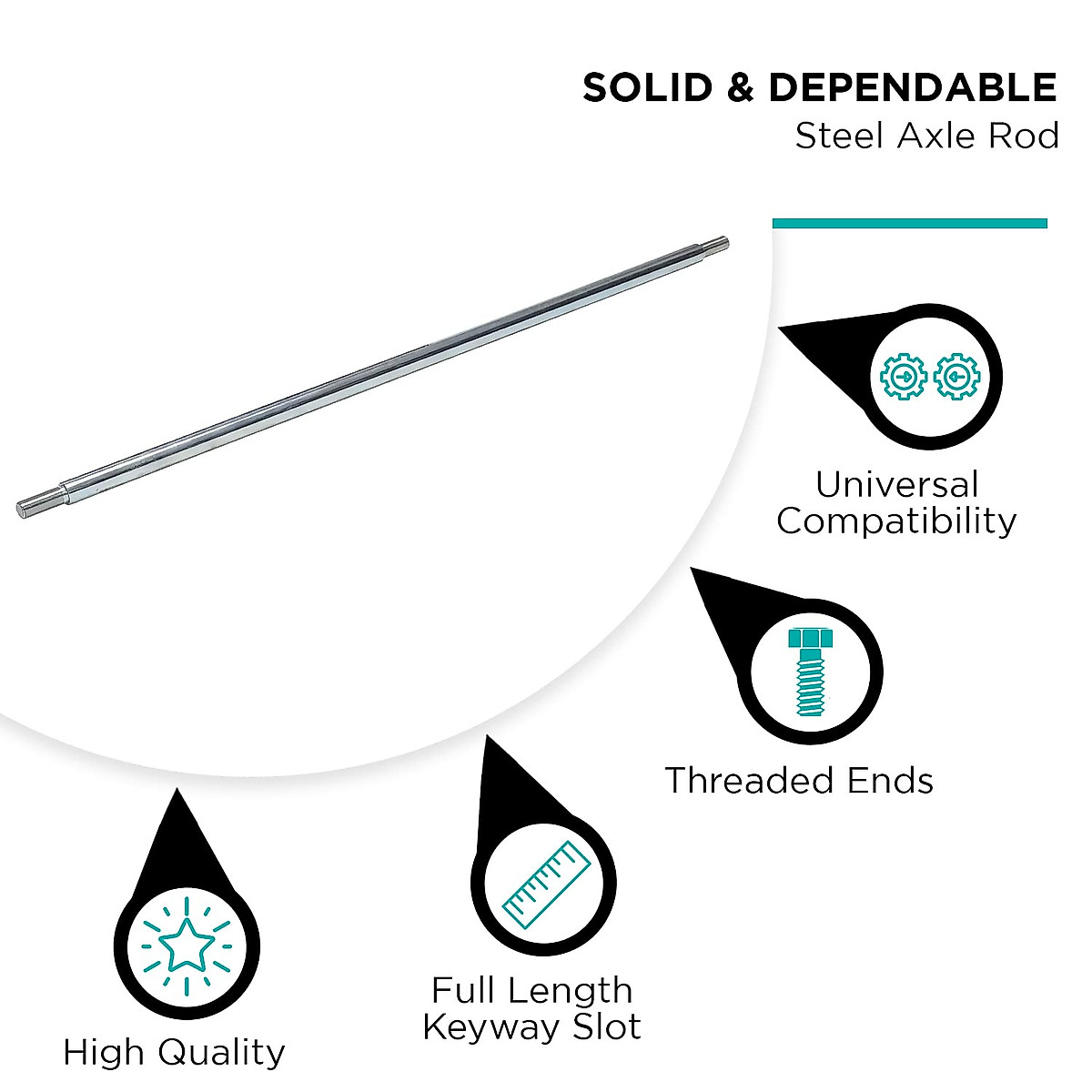 AlveyTech 36" Steel Axle Rod with 1" Diameter, 3/4" Step Down, 3/4-16" Fine Thread Ends, Full Length 1/4" Keyway for Go-Karts - GoKart Keyed Axle Shaft for ATV, Go-Kart, Quad, Dune Buggy (36 Inch)