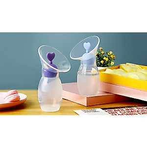Amplim 2-Pack Food Grade Silicone Breast Milk Collector 4oz/100ml | Manual Breast Pump with Breastfeeding Milk Saver Stopper | FSA HSA | BPA PVC Lead and Phthalate Free | Blue