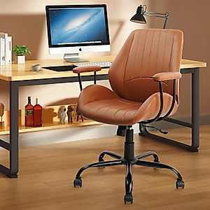 CLATINA Leather Office Chair, High Back Computer Desk Chair with Armrests and Thickened Cushion, Adjustable Executive Swivel Task Chair(Black)