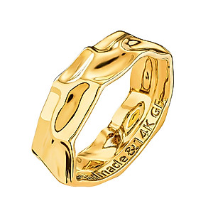 MTMY 14K Gold Plated Rings for Women Dainty Stacking Ring Statement Ring Eternity Bands Minimalist Jewelry Size 8(wave)