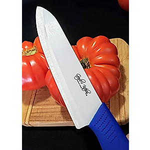 Serrated Royal Blue Ceramic Knife Set with 5" Serrated Knife, Kitchen Knife Set - Includes 3”, 4”, 5”, 6” Ceramic Knives, Matching Sheaths and a Matching Vegetable Peeler in a Gift Box