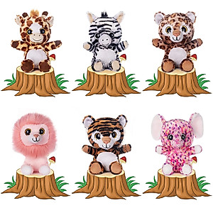 My OLi 7" Plush Toys Set Stuffed Animals Bundle of Forest Animal Toys Lion/Elephant/Zebra/Giraffe/Tiger/Leopard Stuffed Animals Pack of 6 for Babies Kids Girls Boys