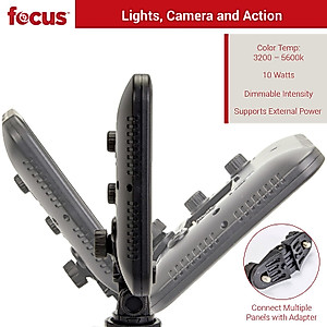 Focus Camera Video Light – 204 LED Dimmable, Ultra Slim and High Power On-Camera Lighting Panel - Built-in Color Temperature Switch – Universal Hot Shoe for Sony, Canon, Nikon, Pentax, DSLR Cameras