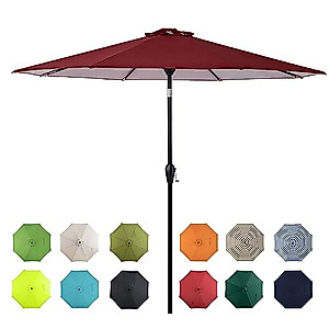 Tempera 9' Outdoor Market Patio Table Umbrella with Push Button Tilt and Crank,Large Sun Umbrella with Sturdy Pole&Fade resistant canopy,Easy to set,Red