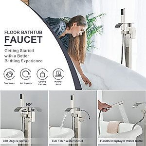 Senlesen Stainless Steel Bathroom Free Standing Tub Filler Faucet Brushed Nickel Freestanding Bathtub Faucets with Handheld Shower Mixer Taps