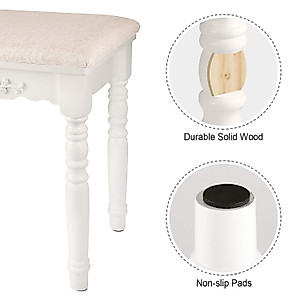 URFORESTIC Vanity Stool, Modern Makeup Dressing Stool with Concave Seat Surface,Capacity 300lb, Easy Assembly (White)