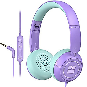 Link Dream Kids Headphones for School Girls Boys with Microphone, Volume Limiter 85/94dB Stereo 3.5.mm Jack On-Ear Folding Headphones for Kids Travel Tablet Computer (Purple)