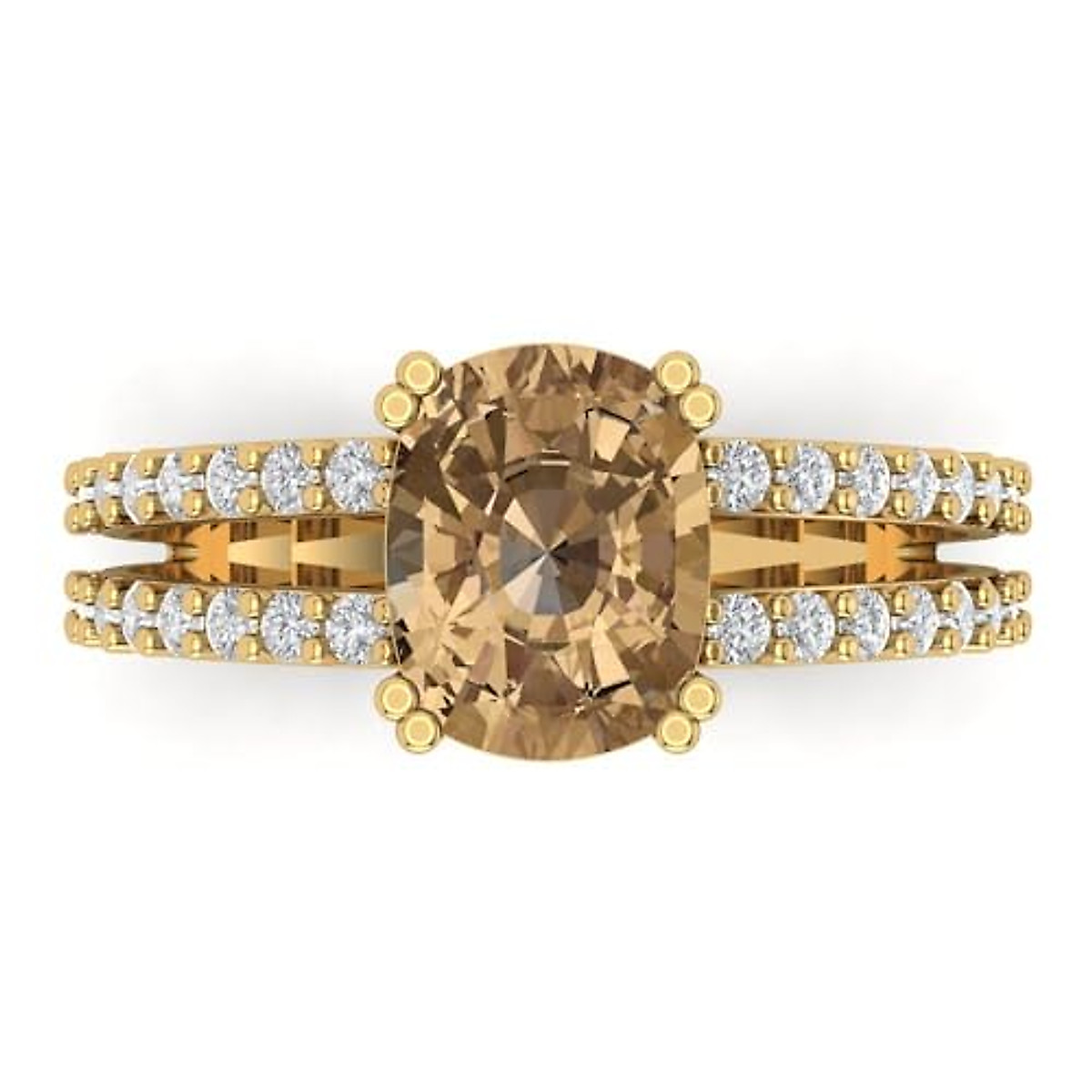 Clara Pucci 3.50 ct Cushion Cut Solitaire Champagne Simulated Diamond Engagement Promise Anniversary Bridal Ring 18K Yellow Gold 8.25