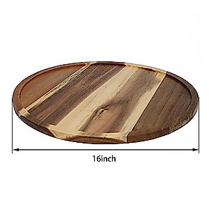 EPOEYK 16" Wooden Lazy Susan Organizer Acacia Wood Turntable for Cabinet and Table Versatile Kitchen Storage Solution with 3mm Lip to Protect (Acacia Wood)
