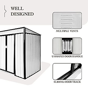 SOLAURA 6'x4' Outdoor Vented Storage Shed Garden Backyard Tool Steel Cabin (White)