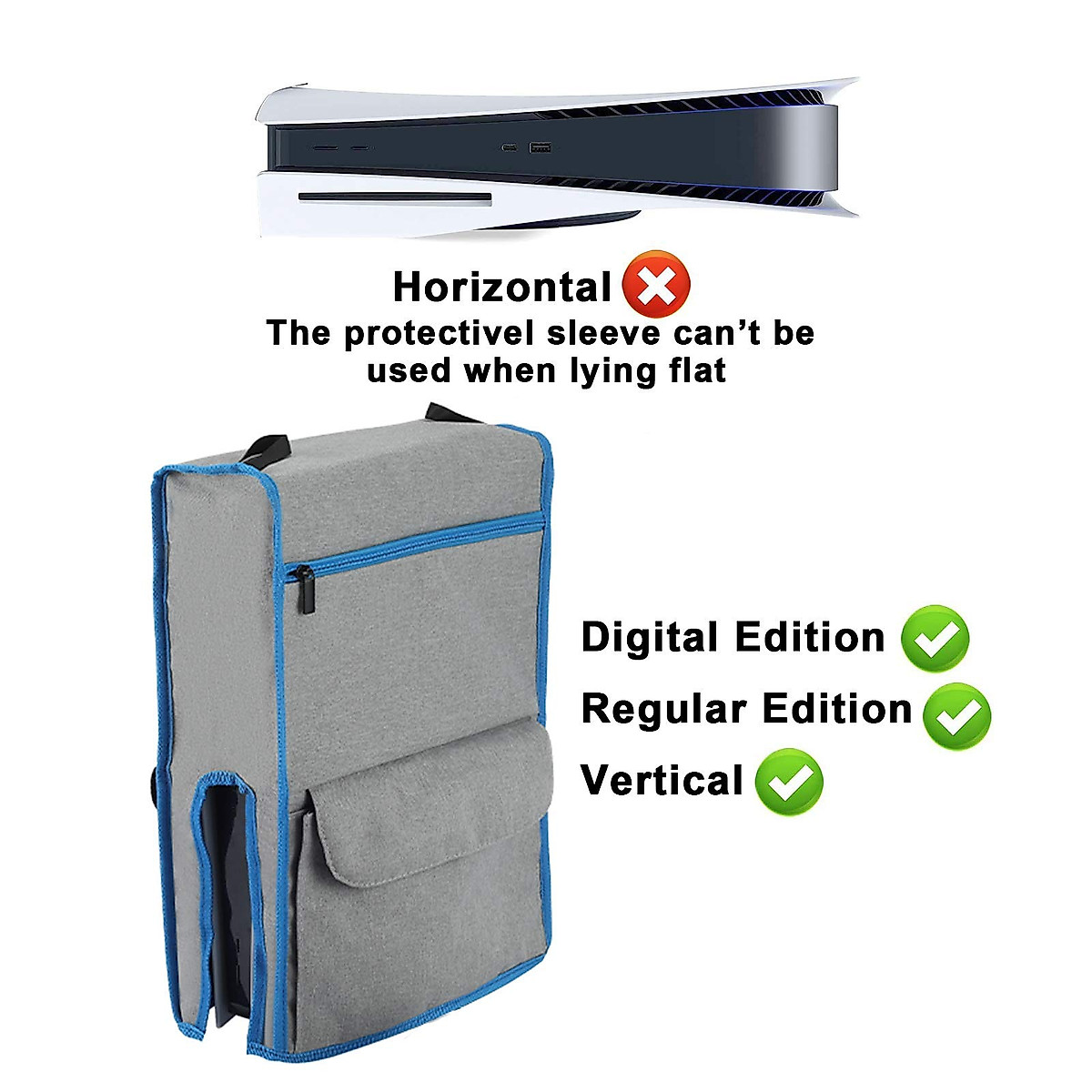 dtylean Black Dust Cover for PS5 Console, Anti Scratch Waterproof Sleeve for Playstation 5 Console Digital Edition & Regular Edition (Vertical)