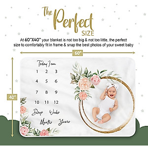 Monthly Baby Milestone Blanket for Baby Girl | Baby Monthly Milestone Blanket Large with Milestone Cards | Perfect Baby Age Blanket to Record Baby Milestones | Neutral Baby Blanket (60" x 40")