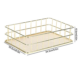 Wire Mesh Basket, Golden Iron Storage Basket Multifunctional Wire Mesh Desktop Storage Organizer for Home (Large Size)