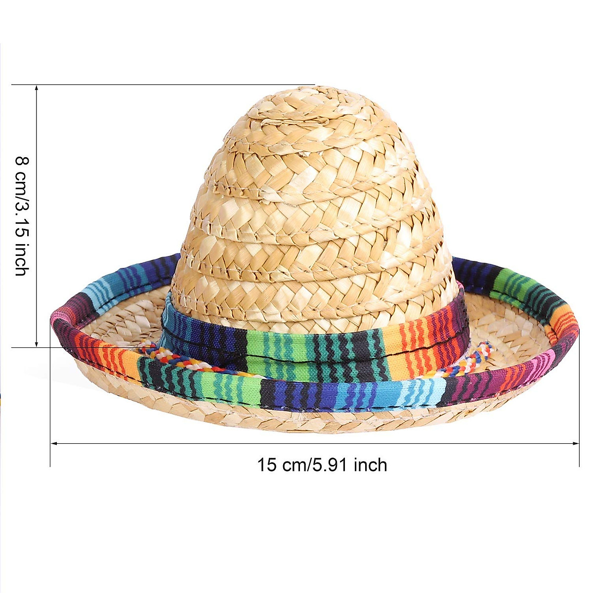 LoveBB 12 Pack Mini Sombrero Hats 5.9 Inch Small Straw Sombreros Cinco de Mayo hats for Kid Pet Doll Themed Party Decoration (Brown)