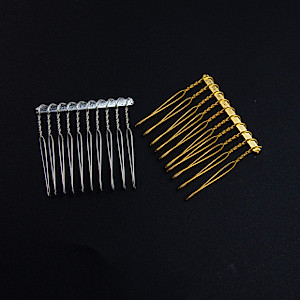 AUEAR, 20 Pack 10 Teeth Metal Veil Comb Hair Wire Clips Twist Bridal Wedding Combs Silver Gold
