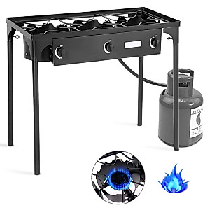 Happygrill Outdoor Camping Stove 3-Burner High Pressure Propane Gas Camp Stove with Detachable Legs