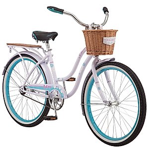 Schwinn Destiny Beach Cruiser Bike for Men Women, Ages 8 Up or Rider Height 4'8" to 5'6", 24-Inch Wheels, Single Speed, Rear Cargo Rack, Purple