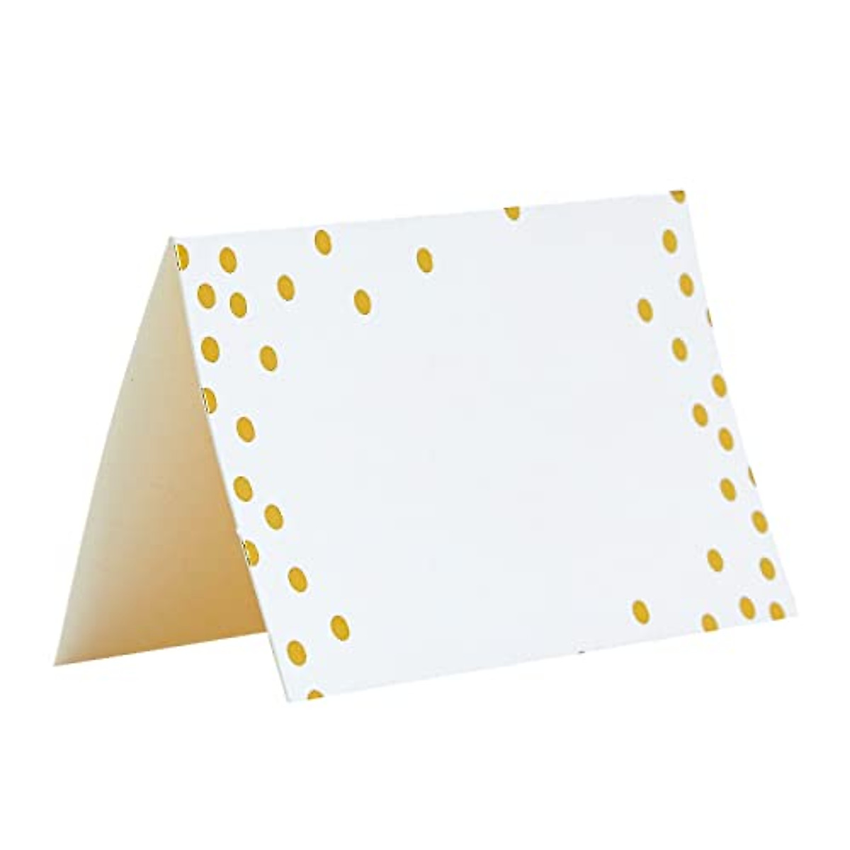 100 Pack Place Cards for Table Setting, Blank Table Name Cards for Wedding, Gold Foil Polka Dot Place Cards for Banquet, Events, Reserved Seating (2 x 3.5 In Folded)