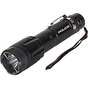 Police Stun Gun 1159 - Aluminum Rechargeable with LED Flashlight, Black