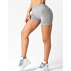 YEOREO Scrunch Workout Shorts Women Butt Lifting 3.5" Seamless V Waist Amplify Shorts Sport Gym Shorts Light Grey X-Small