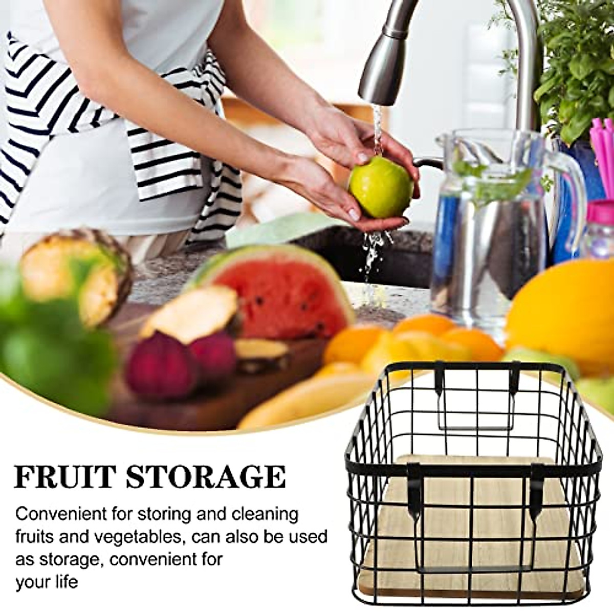 Zerodeko Bathroom Storage Bathroom Storage Bathroom Storage Decorative Metal Wire Basket with Handles Bread Vegetable Fruit Storage Basket Bowl Kitchen Bathroom Organizer Basket Baskets