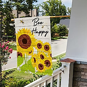 Summer Sunflowers Garden Flag Bees Happy Garden Flag 12x18 Vertical Double Sided Burlap Sunflower Outdoor Decoration (Bees Sunflowers)