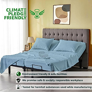 5 Piece Split California King Sheets Sets for Adjustable beds- 400 TC 100% Cotton(Light Blue Stripe)