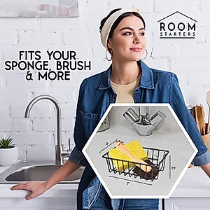 Sponge Holder for Kitchen Sink | Kitchen Sink Sponge Holder - Kitchen Sink Caddy - Dish Sponge Holder by ROOM STARTERS (Black)