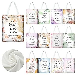 Sumind 12 Pcs Christian Bible Tote Bag for Women Religious Bible Verse Canvas Bag Christian Gift Bags Bulk Reusable Library Book Bag(Vivid Style)