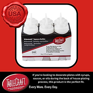 Tablecraft Plastic Condiment Squeeze Bottles, Foodservice Restaurant Commercial Grade Widemouth 53mm Empty Squirt Dispenser for Olive Oil, BBQ Sauce, Dressing, Food Prep, 8 oz, 237 mL, Clear, 6