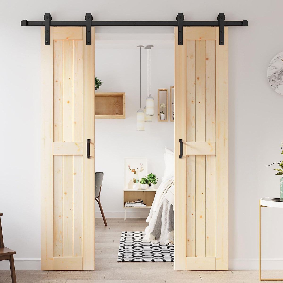 ROYMELO 36x84 inch (Double 18×84 inch Door) Sliding Barn Wood Door Slab with 6.6ft Hardware Kit, Requires Simple DIY Assembly