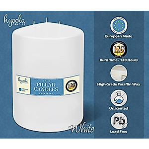 HYOOLA White Three Wick Large Candle - 4.75 x 8 Inch - Unscented Big Pillar Candles - 120 Hour - European Made