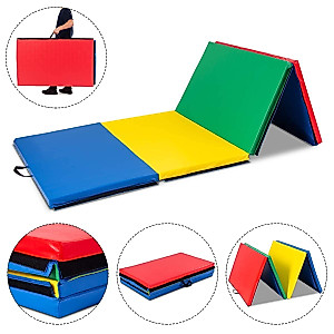 MAT EXPERT 4'x10'x2" Gymnastics Mat Thick Folding For Tumbling Exercise Gym Fitness Mat with Hook & Loop Fasteners (Multicolor)