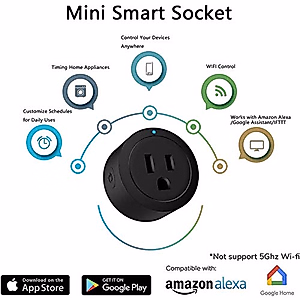 RYRA WiFi Smart Socket, 10A Smart Plug Compatible with Alexa and Google Home, Remote Control with Timer Function, Voice Control Outlet