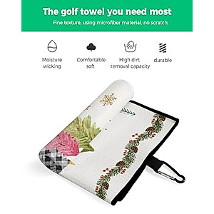 Golf Towel Xmas Colored Christmas Tree,Waffle Pattern Microfiber Club Cleaner Golf Towels with Carabiner Clip for Women Men Dad,Golden Snowflake Pine Cone Golf Towel for Golf Bags Accessories,24x16in