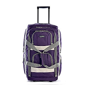 Olympia 22 Inch 8 Pocket Rolling Polyester Duffel Luggage Bag Suitcase with Push Button Hide Away Retractable Handle, Dark Lavender
