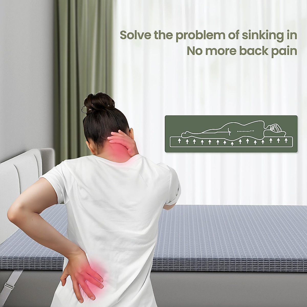 Firm Mattress Topper, Memory Foam Mattress Topper 4 Inch King Size, Mattress Pad Cover for Back Pain Relief, Removable Charcoal Bed Topper with CertiPUR-US Certified