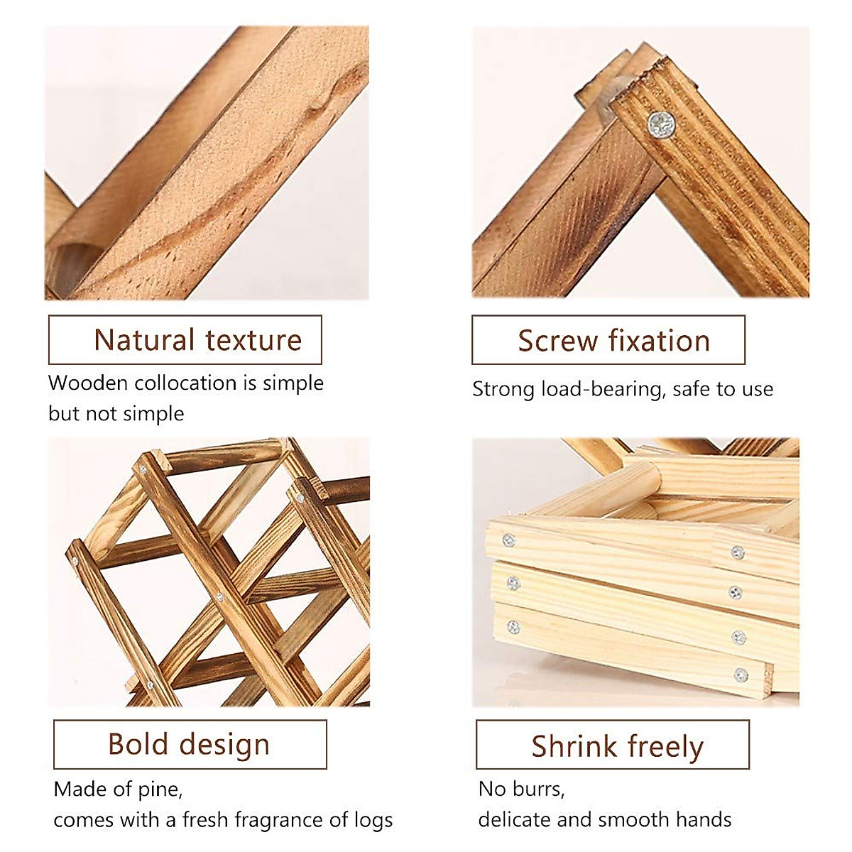 Meltset M Wooden Wine Rack Foldable Wine Holder Tabletop 3 Bottles Small Wine Storage Stand Natural Solid Wood Wine Bottle Cube Organizer Display Shelf for Home Kitchen Cabinet Bar Cellar