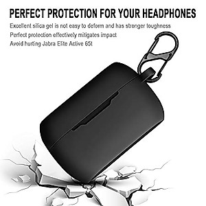 LiZHi for Jabra Elite Active 75t Case Cover, Soft Silicone Skin Cover Shock-Absorbing Protective Case with Keychain for Jabra Elite 75t Earbuds, Black