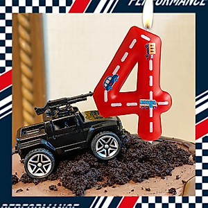 FUNCANDLE Racing Cars Birthday Candles,Red and White Stripes Number 2 Candles,Happy Birthday Candle Cars Cake Topper for Boys Girls Racing Car Traffic Theme Party Supplies Birthday Gifts