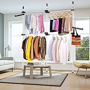 Liusin Adjustable Garment Rack, Freestanding Clothing Hanger 3 Vertical Poles 4 Bars Wardrobe Closet Clothes Hanging Rod Organizer System Heavy Duty DIY Coat Hanger No Drilling for Home Bedroom
