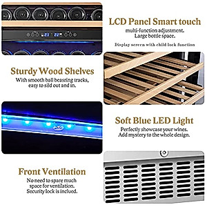 AAOBOSI 【Upgraded】 15 Inch Wine Cooler, 28 Bottle Dual Zone Wine Refrigerator with Stainless Steel Tempered Glass Door,Memory Function, Fit Champagne Bottles, Wine Fridge Freestanding and Built-in